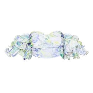 PrettyLittleThing | Tops | White Floral Ruffle Puff Sleeve Bardot Crop ...